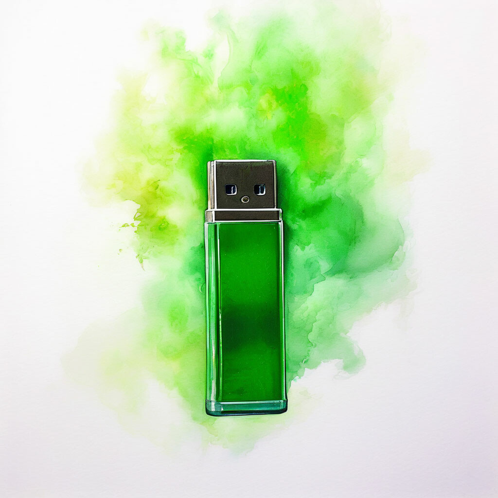 "Green flash drive in a cloud of smoke…" — image created in Shedevrum