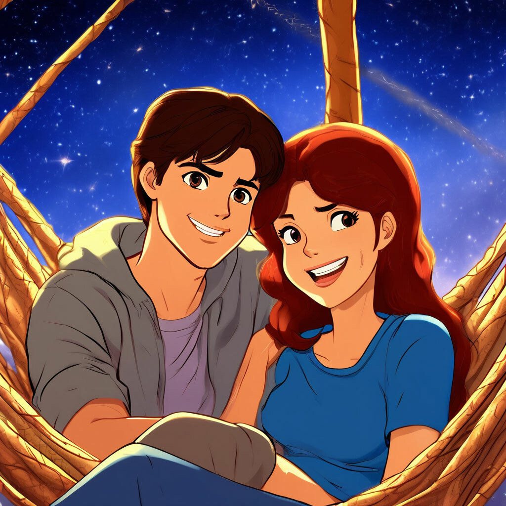 "Peter Parker and Mary J. Milo lie on …" — image created in Shedevrum