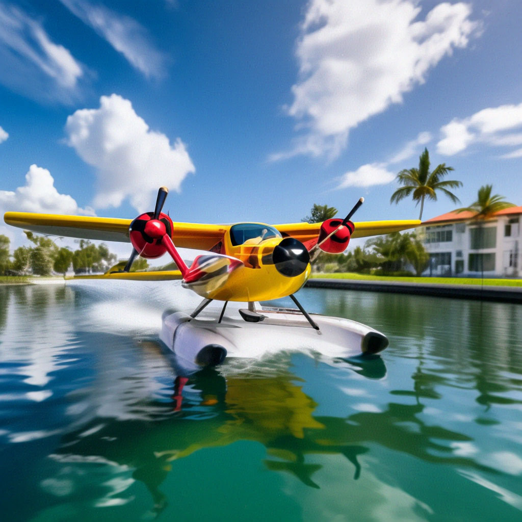 "Half view from under the water: realistic symmetrical Seaplane Blue ...