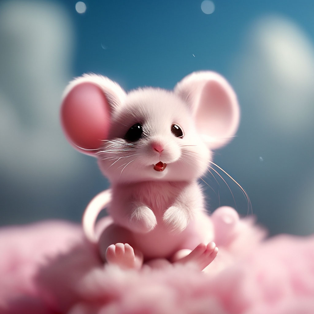 "Cute pink mouse sitting on a soft fluffy cloud, fabulous, high detail ...