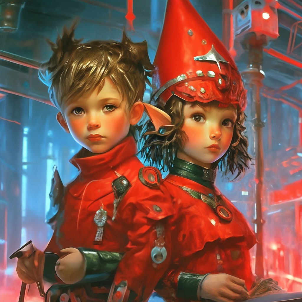 "Boy and girl little elves Soviet pioneers in red ties" — image created ...