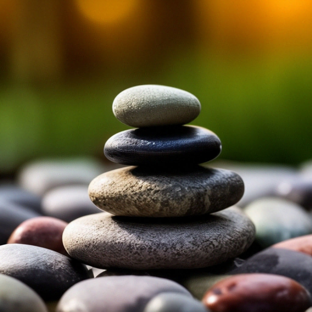 "Pyramid of smooth pebbles, zen, balance, beautiful, realistic, close ...