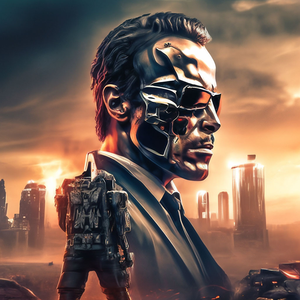"Terminator protects humanity" — image created in Shedevrum