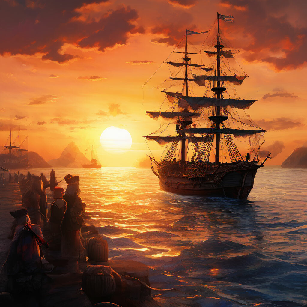 "Pirates and sunset" — image created in Shedevrum
