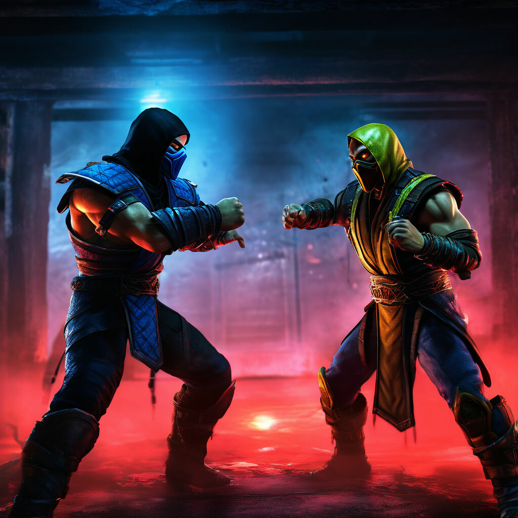 "Sabziro and Scorpio fight Mortal Kombat" — image created in Shedevrum