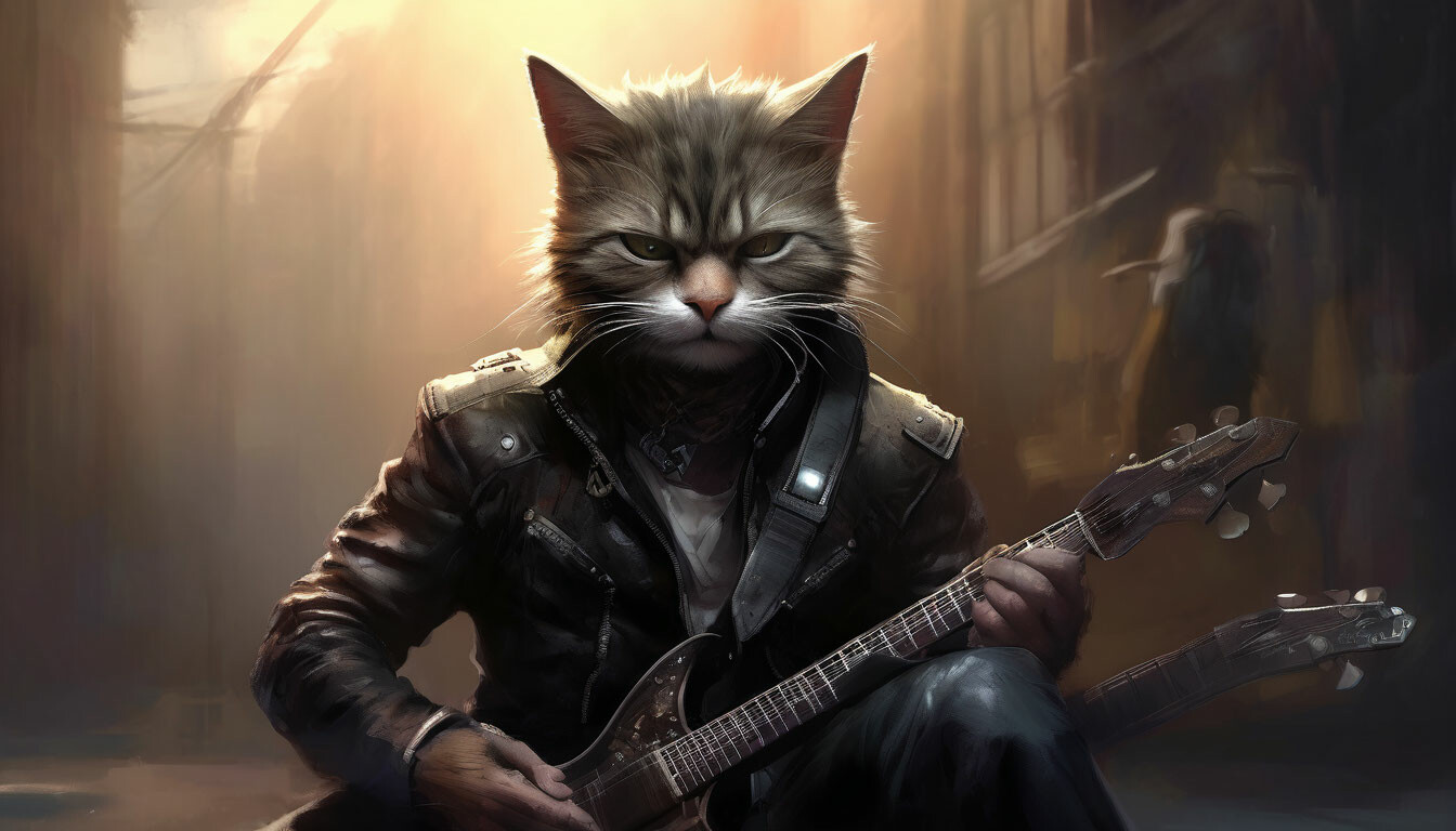 "Cat man, rocker, realistic" — image created in Shedevrum
