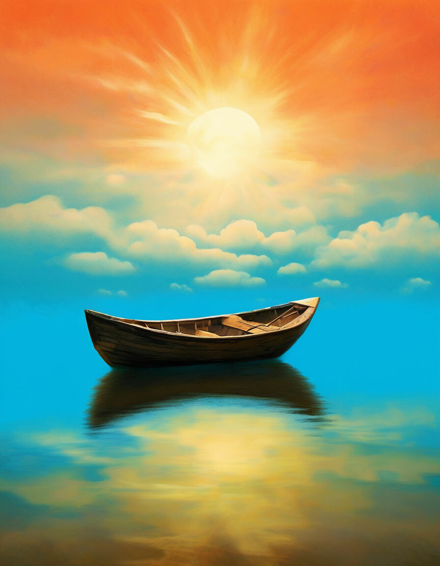 "💙💚A boat in the sky in June Primitive art surrealism of clouds and ...