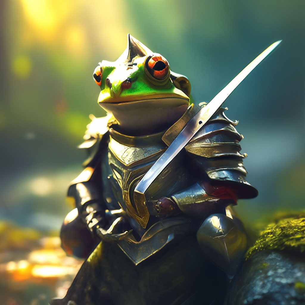 "Knight frog haze, stylization, …" — image created in Shedevrum