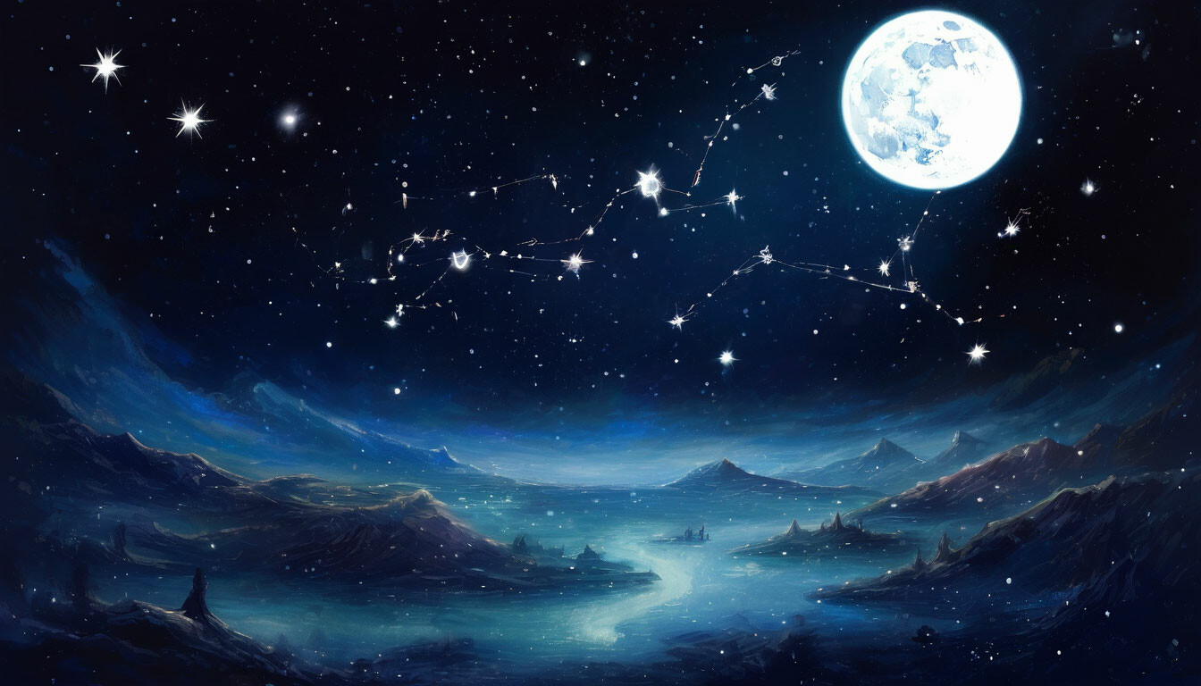 "Magical night Moon, constellations" — image created in Shedevrum