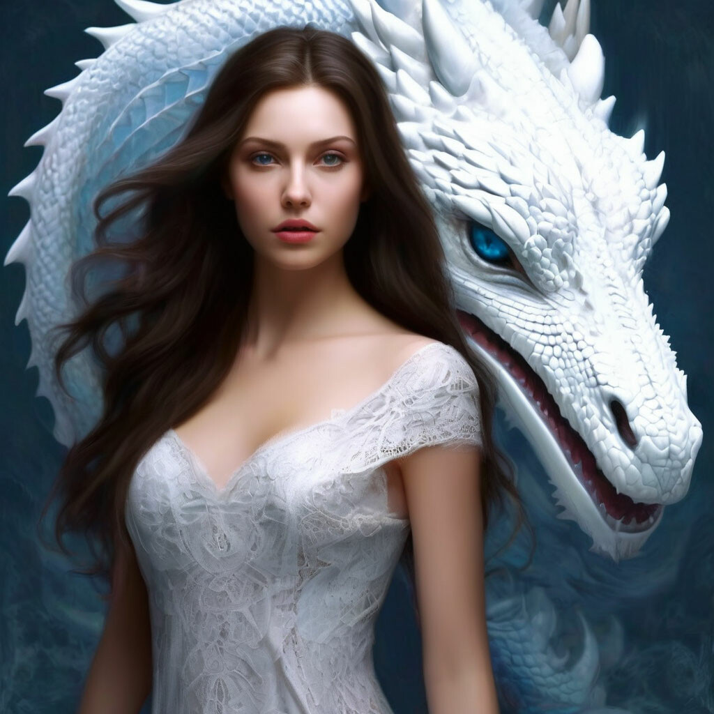 "A huge white dragon snake, blue eyes…" — image created in Shedevrum