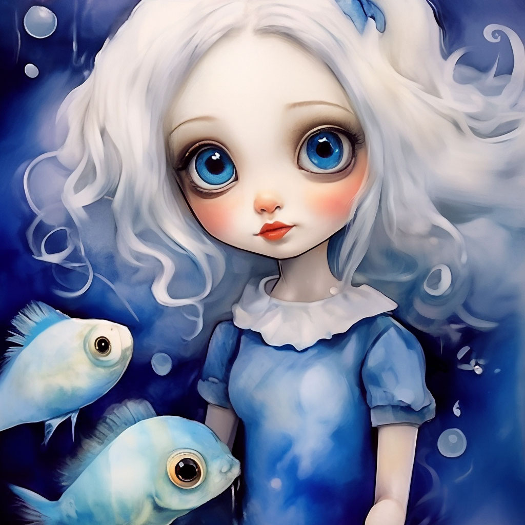 "🐠 The girl is a doll, funny, funny, big-eyed, cheerful, with white ...