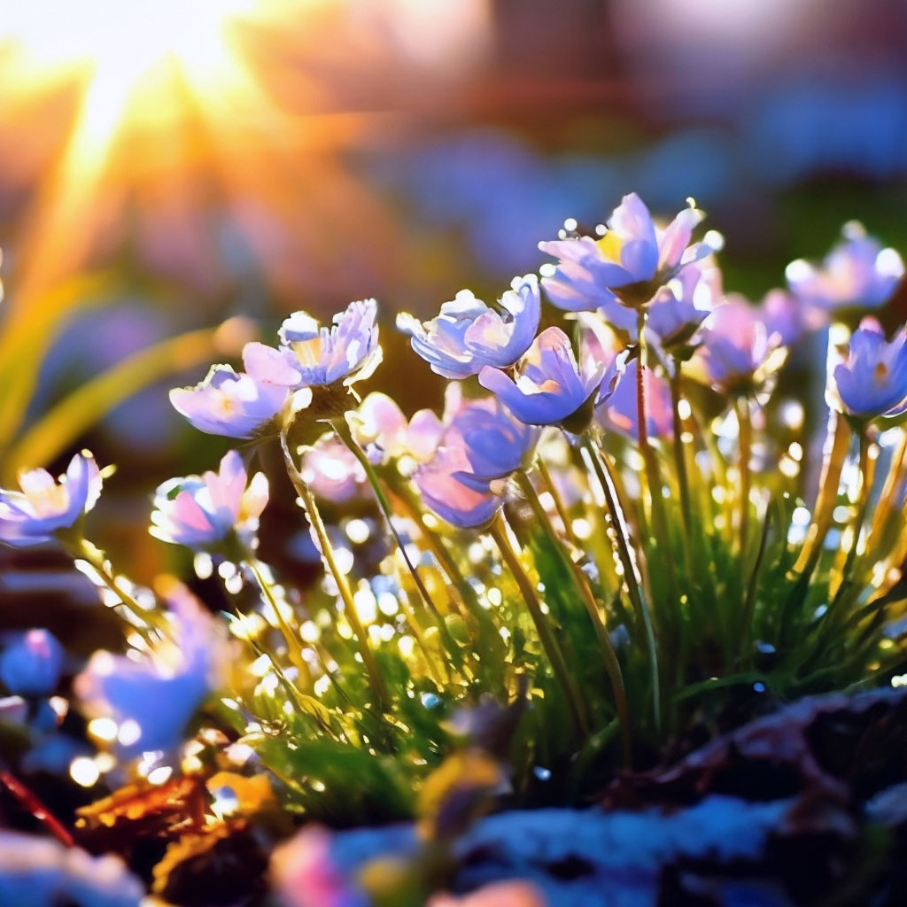 "Spring, flowers, sun, morning dew,postcards" — image created in Shedevrum