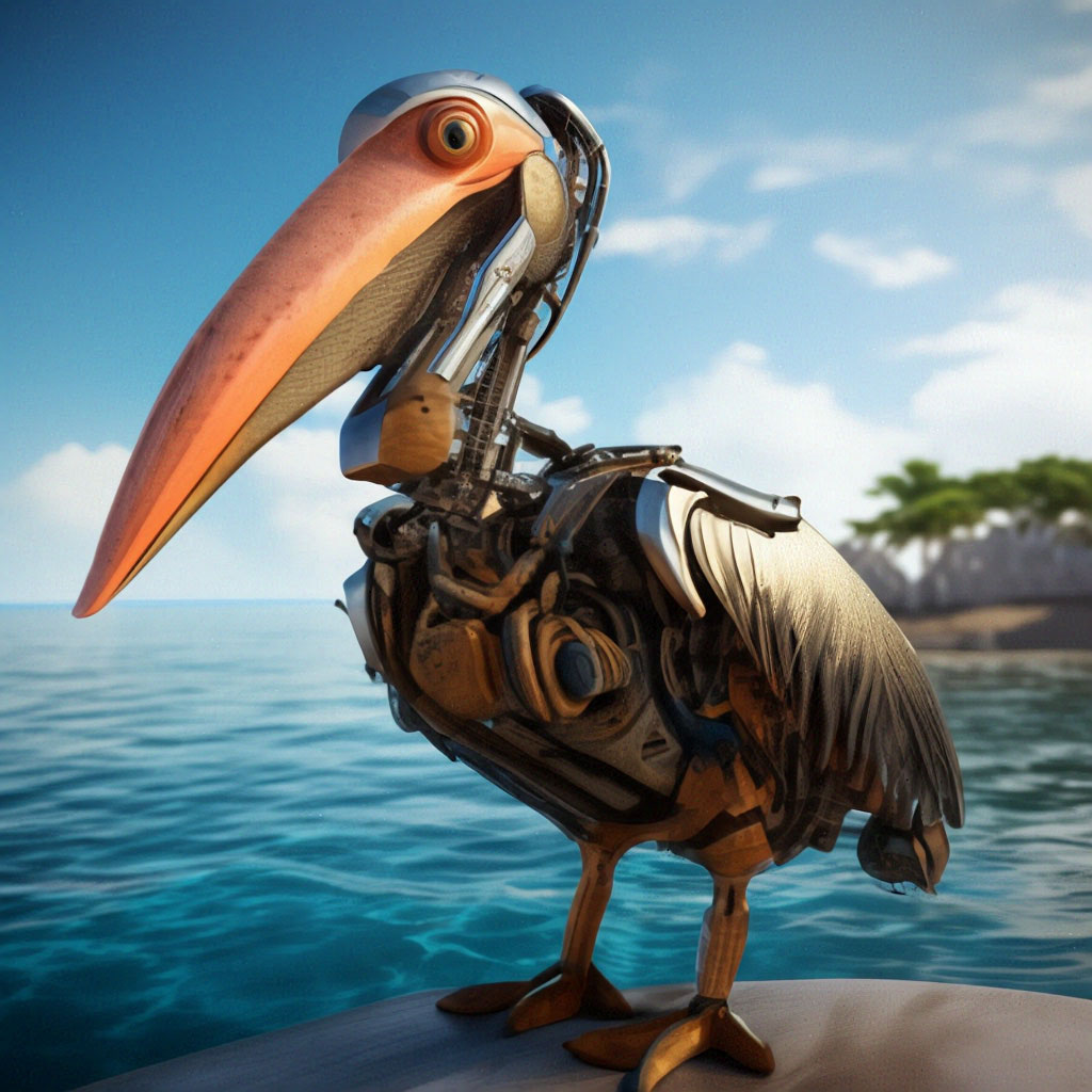 "Robot Pelican, Background: Seaside,Masterpiece,Best quality,Ultra ...