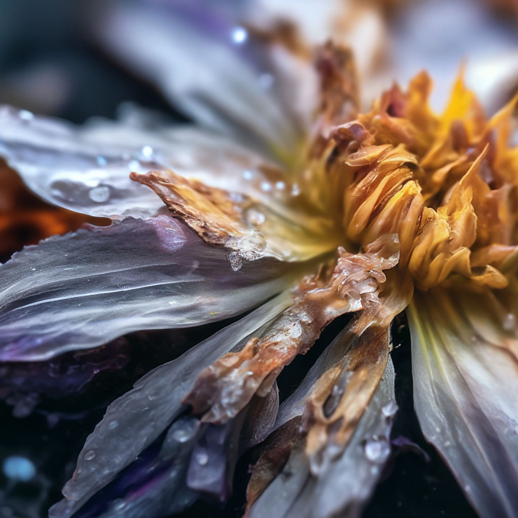 "AI Art. dying rotting flower crystal tears on the petals A thin ...