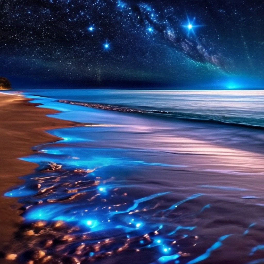 "Bioluminescence of the surf line the longest possible mantle of stars ...