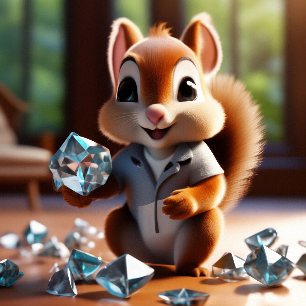 "Bel ka Cute anthropomorphic baby squirrel tries on diamonds rendering ...
