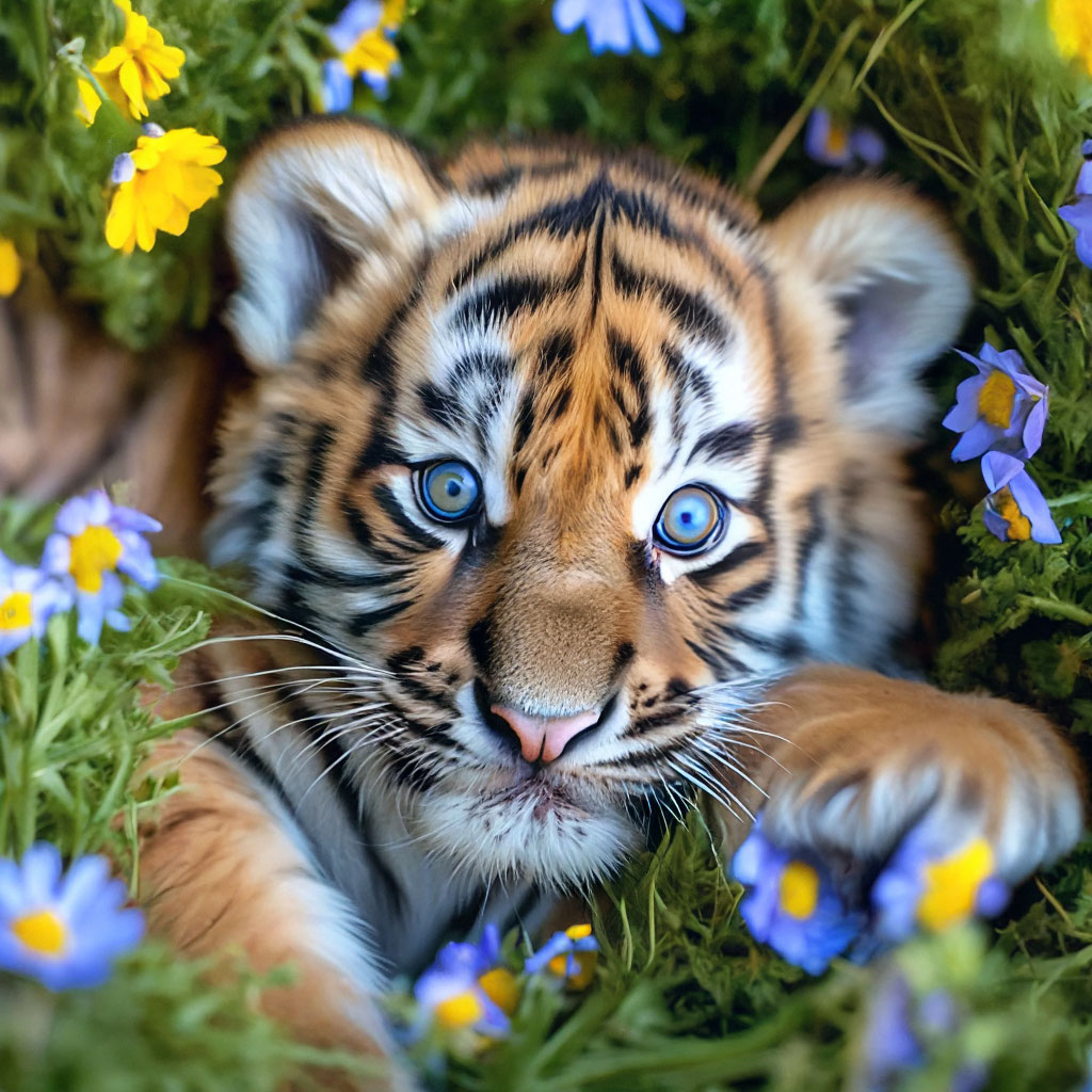 "A tiny fluffy tiger cub lies on its back with its paws up in ...