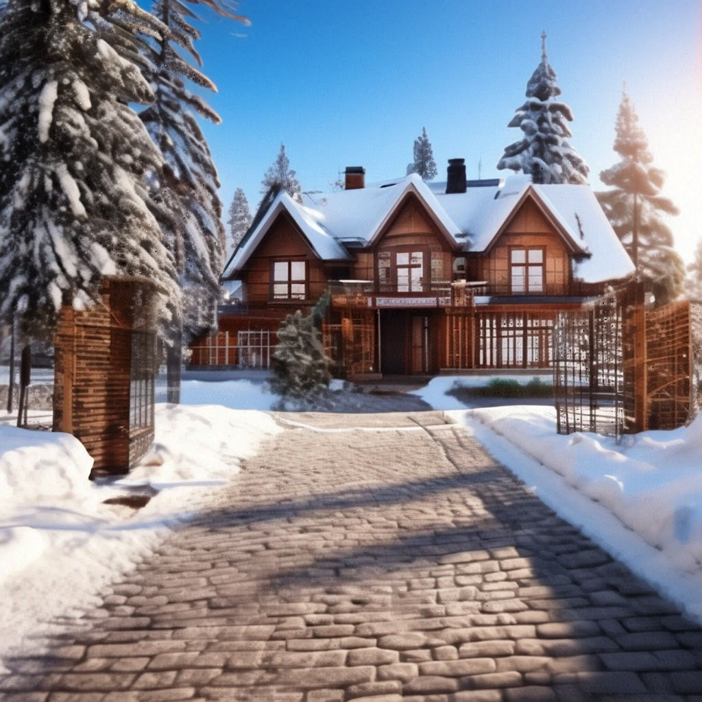 "Winter landscape, beautiful and expensive cottage stands in the ...
