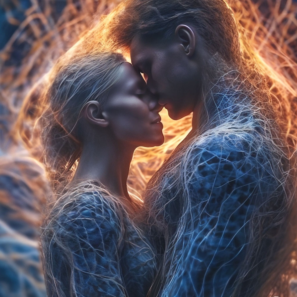 "Full body,full height, love, couple, expressed by a neuro fractal ...