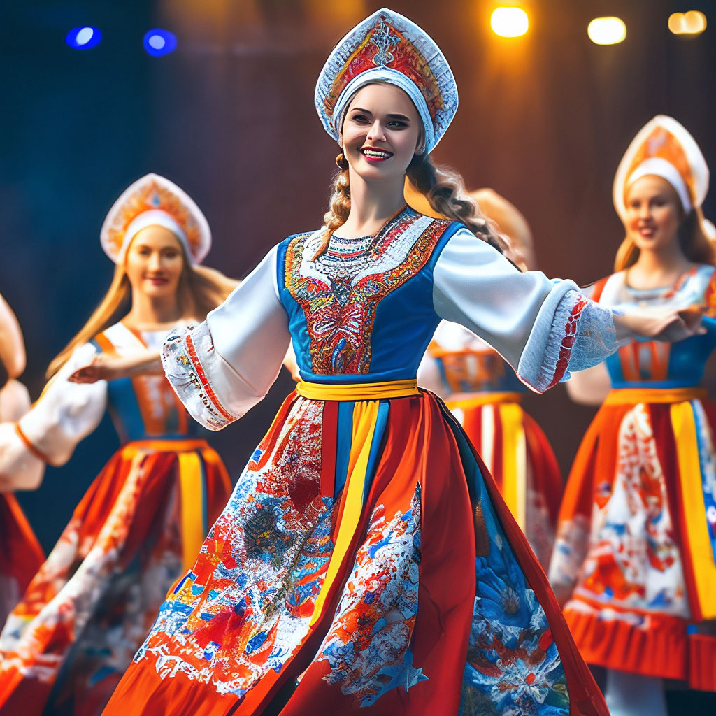"Poster, photo, poster "Beryozka" ensemble, stage, round dance, in long ...