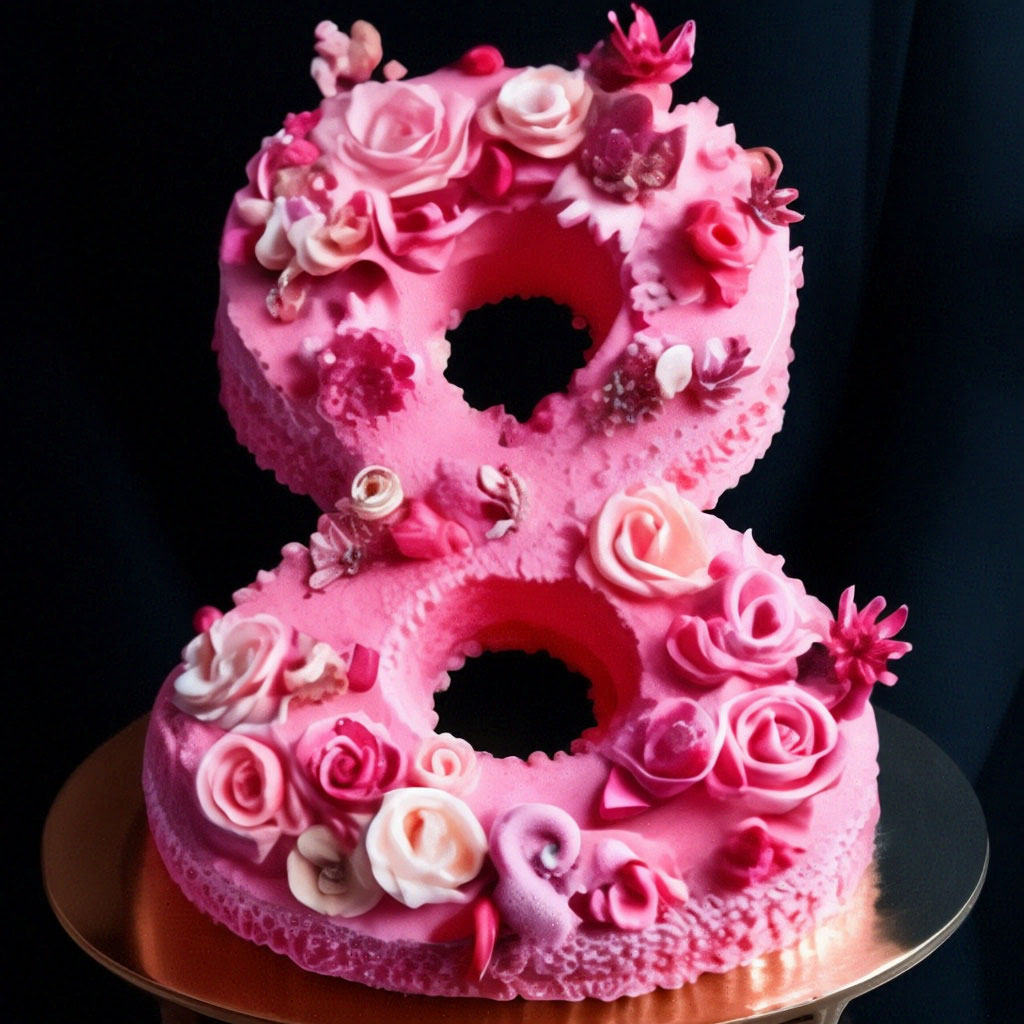 "March 8th!!!🩷🌺🌸 pink cake in the form of an eight, close-up ...