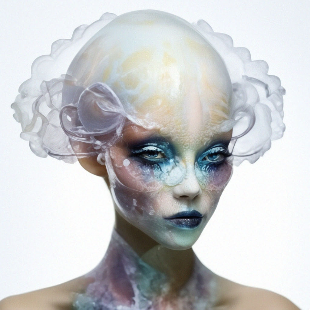 "Hyperrealism, quantum glue Plasma effect, translucent holographic ...