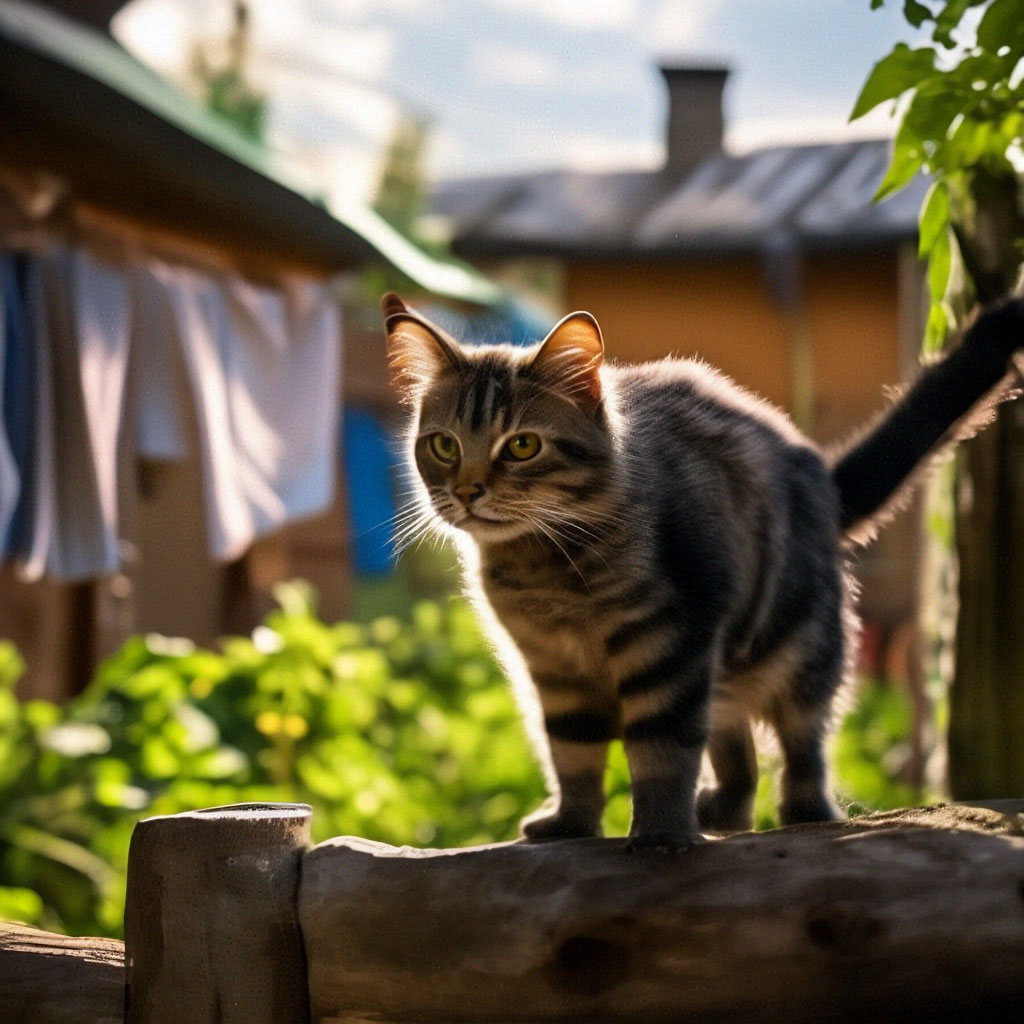 "A real photo of an overly detailed photorealistic cat walking along a ...
