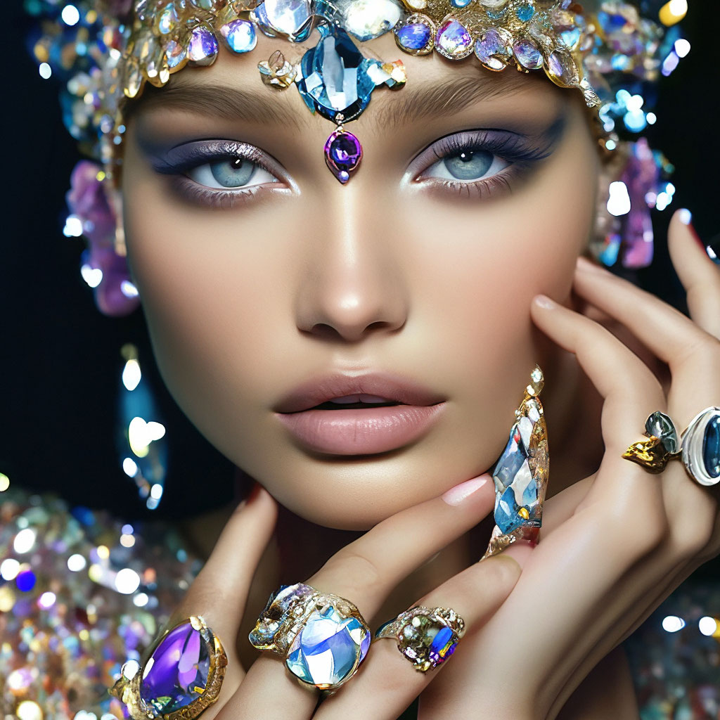 "Unusual beauty, close-up, beautiful girl, with rhinestones instead of ...