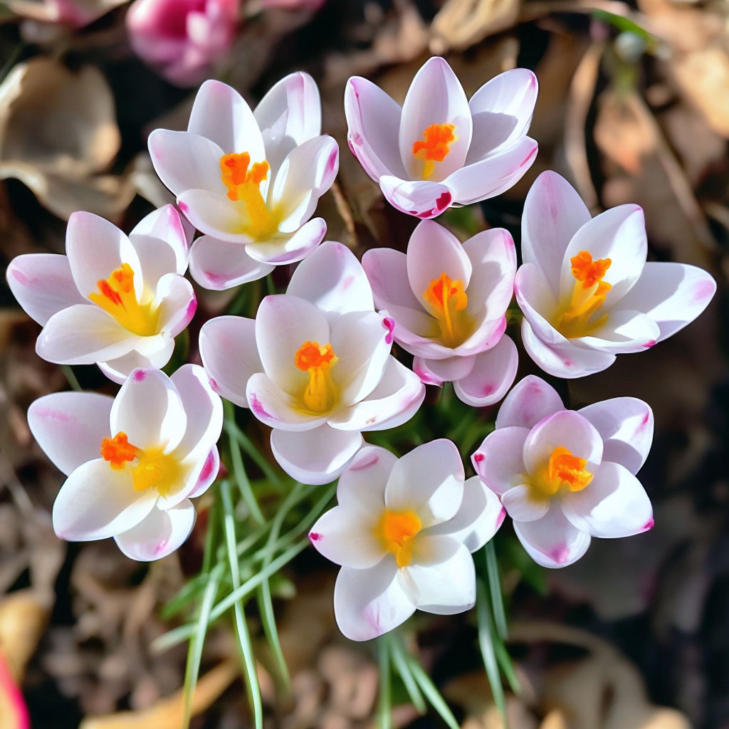 "White crocuses with pink tips bloomed in my garden, a bunch of 15 ...