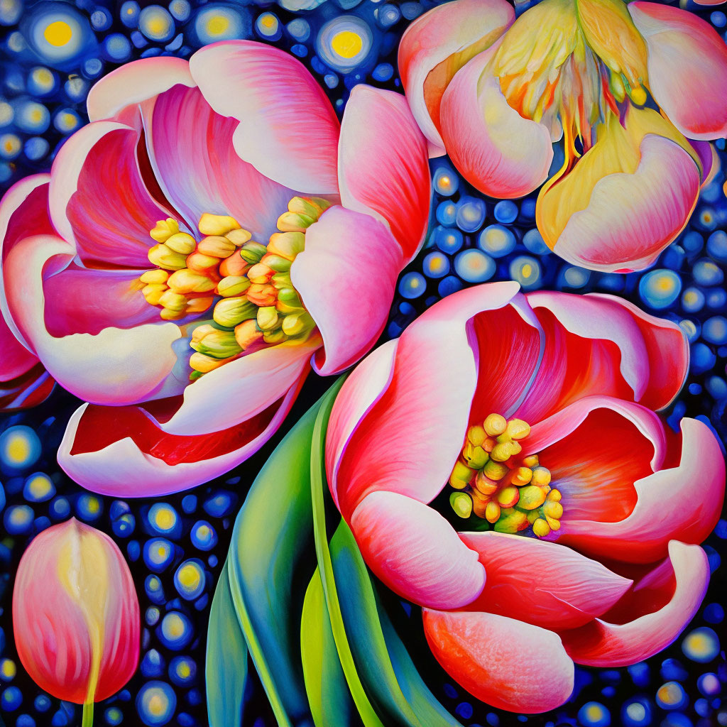 "Peony-shaped tulips, pointillism, divisionism" — image created in ...