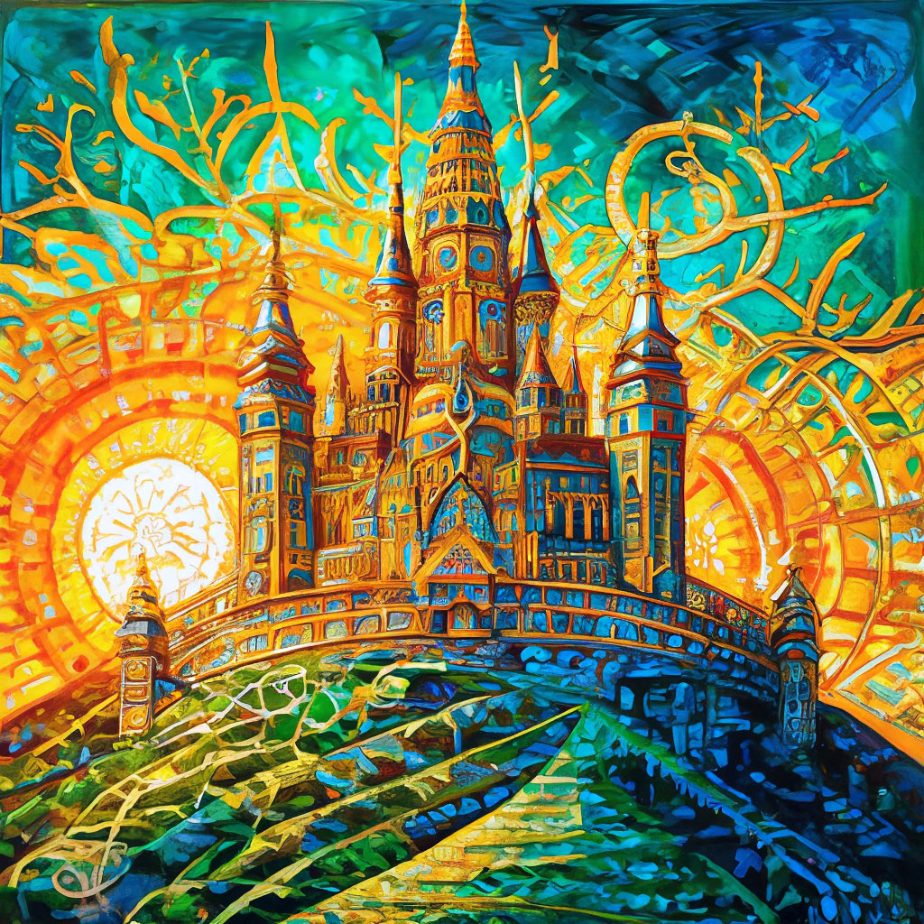 "Beautiful amber castle of the sun on an emerald hill, detailed ...