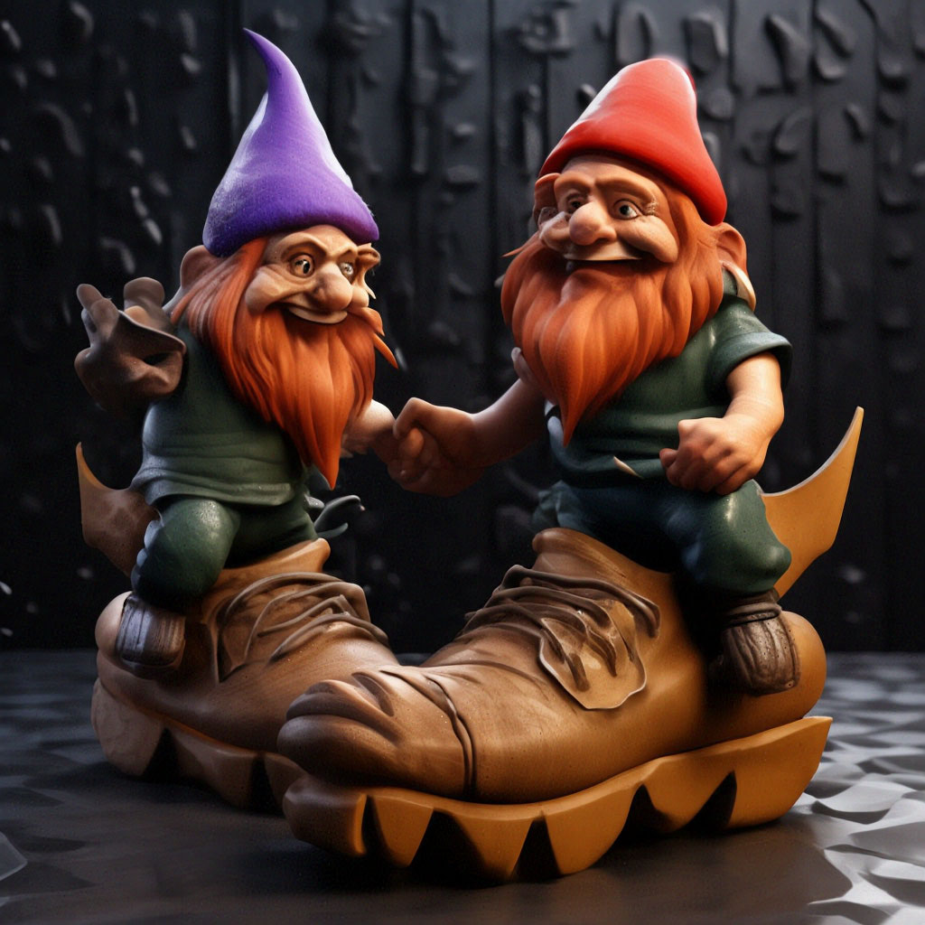 "Funny dwarfs dancing in huge wooden shoes" — image created in Shedevrum