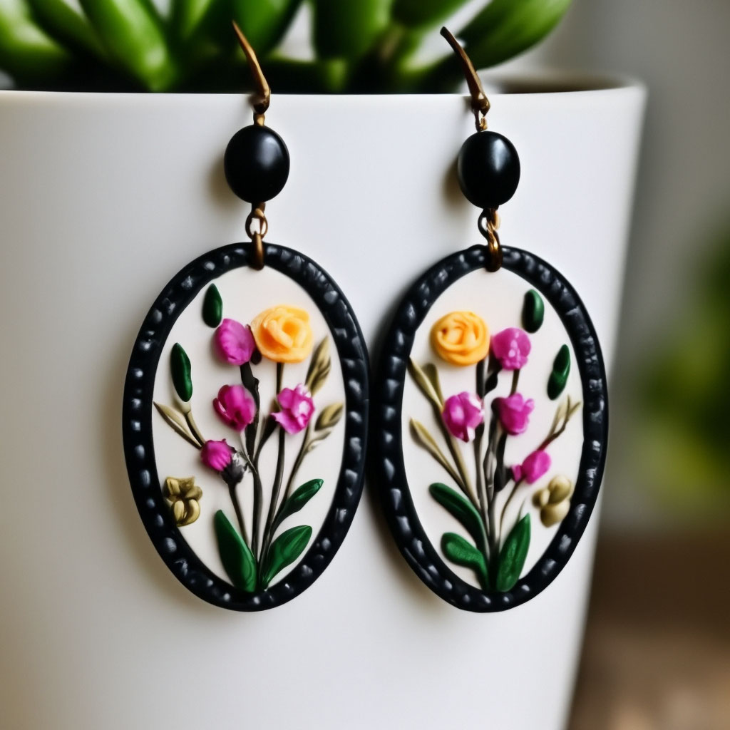 "Very beautiful, oval shaped earrings made of polymer clay, with the ...