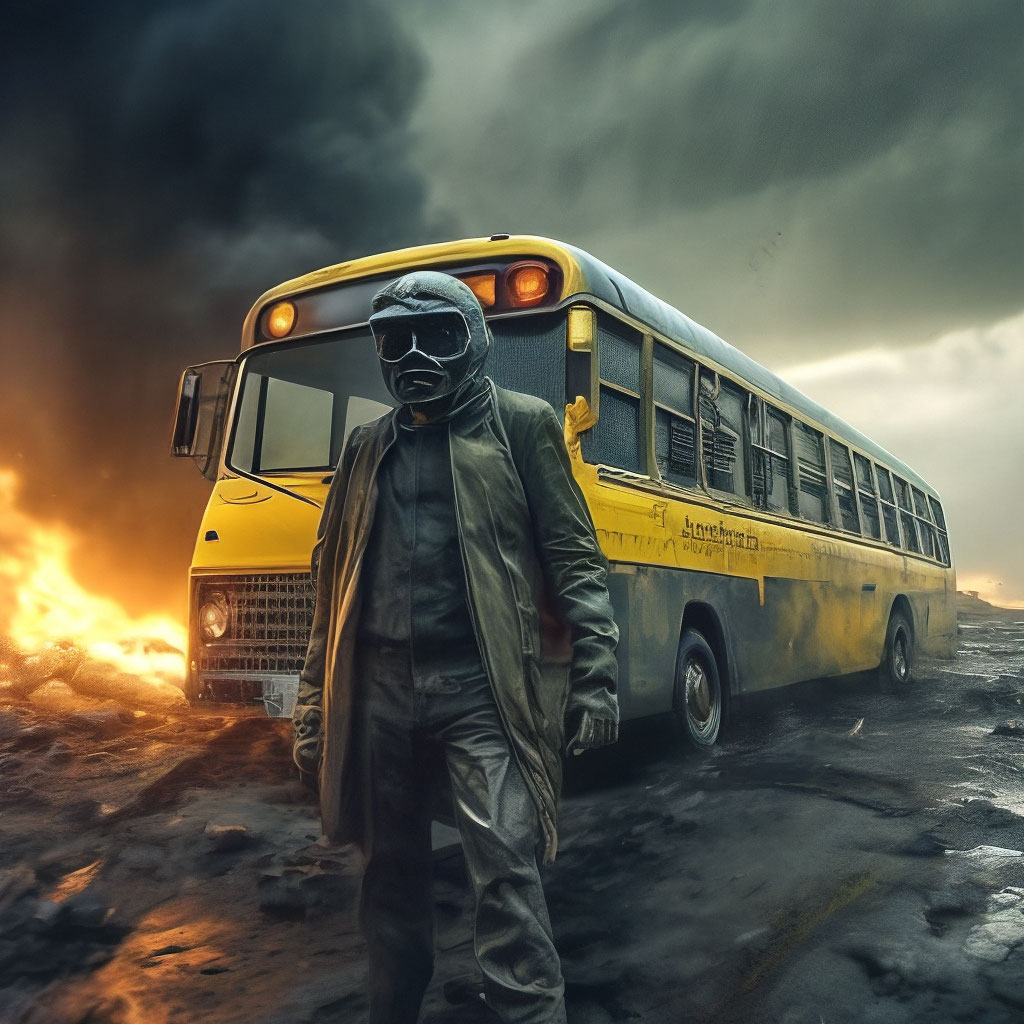 "Zombie bus driver," — image created in Shedevrum