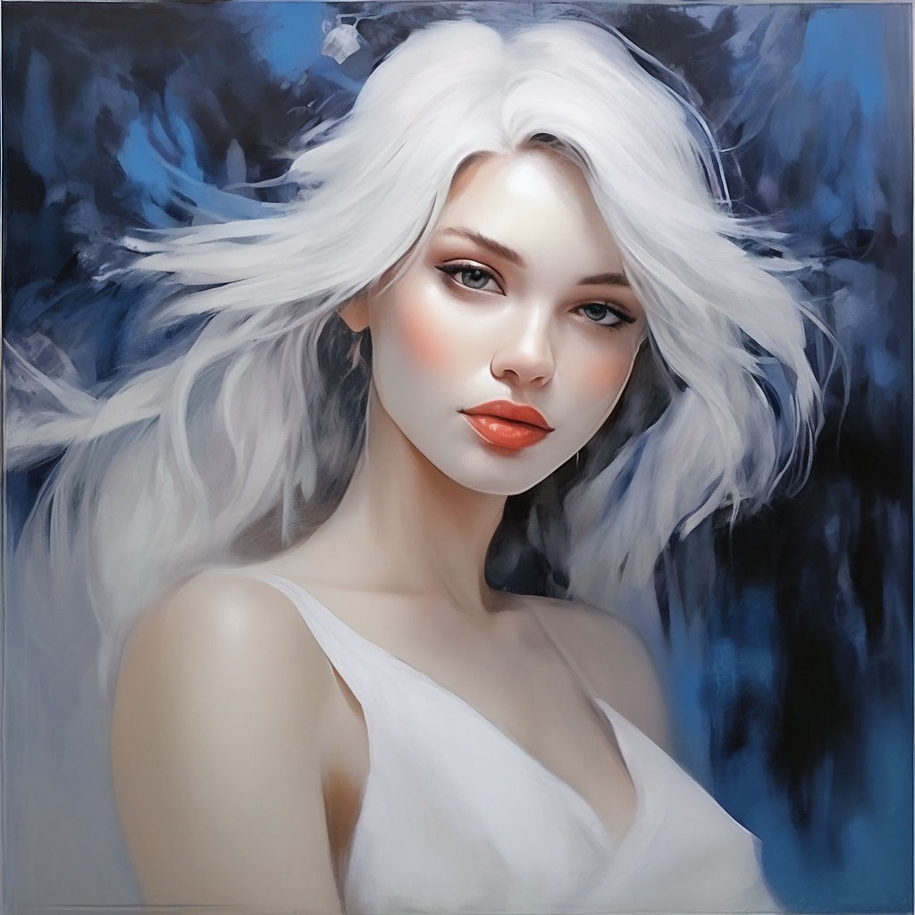 "Muse girl in white with a beautiful look, night, palette knife drawing ...