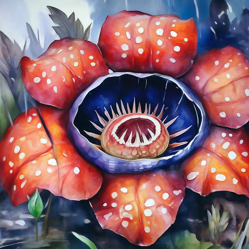 "Watercolor, acrylic, ink painting of details: Rafflesia (Rafflesia) is ...