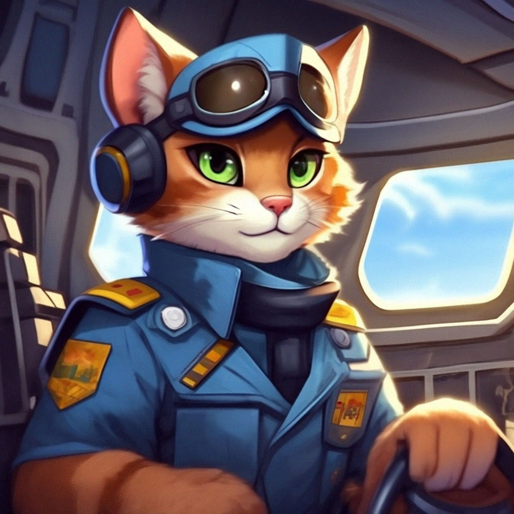 "Anthropomorphic furry cat cargo plane pilot" — image created in Shedevrum