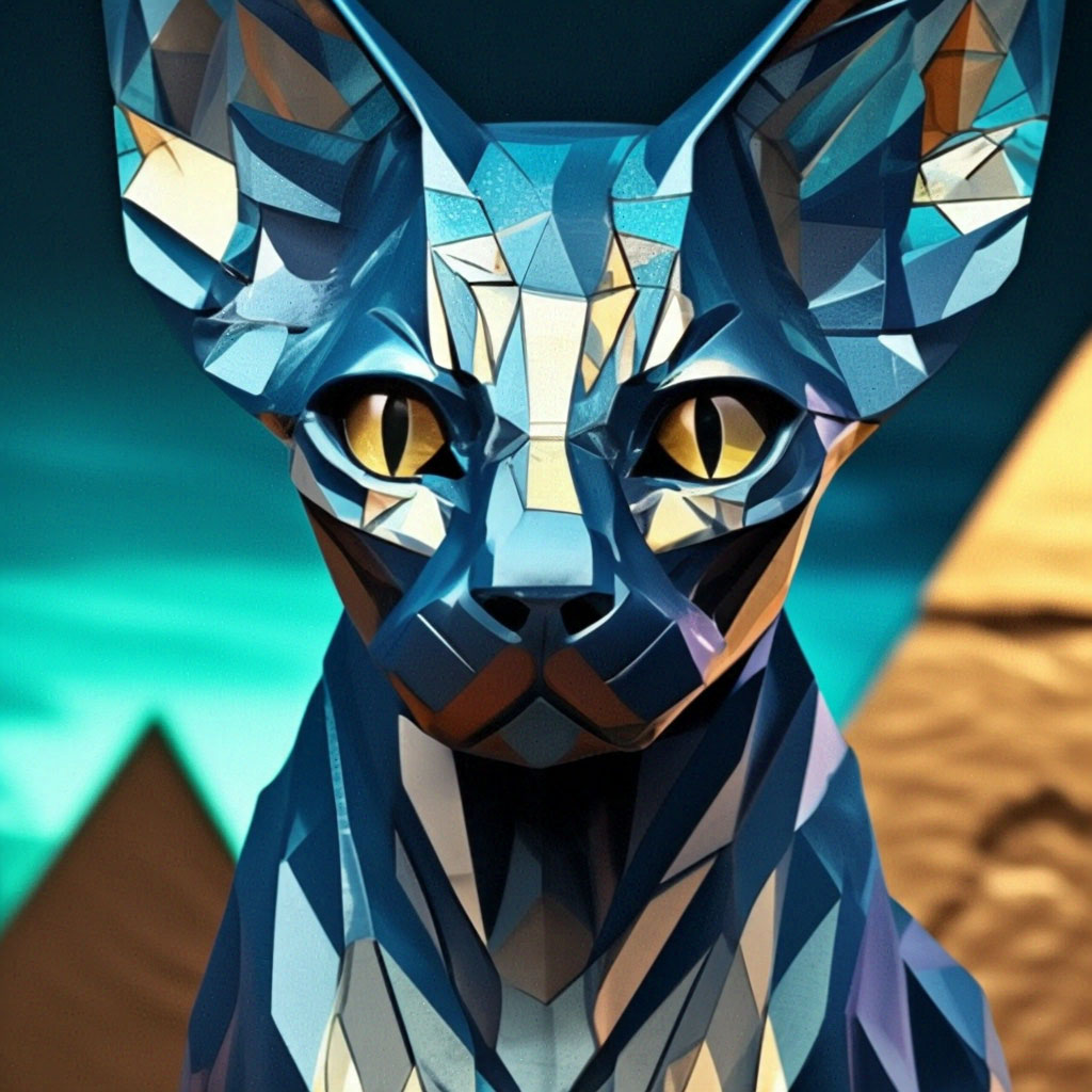 "Canadian sphinx cat made of dark blue mint marble, golden splashes ...
