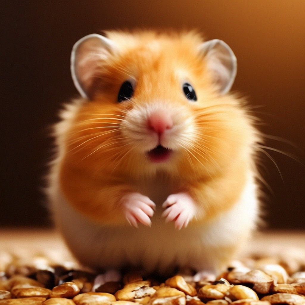 "A cute fluffy hamster.He eats …" — image created in Shedevrum