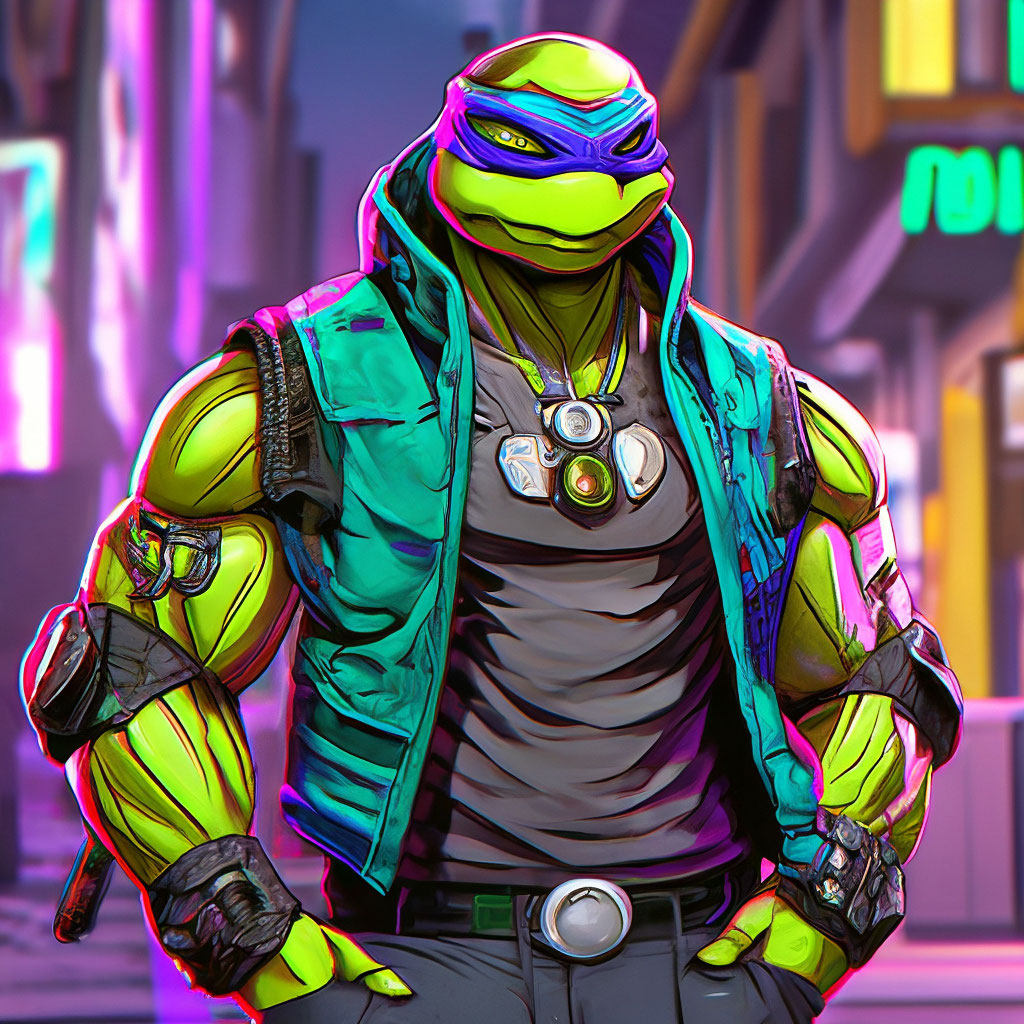 "TMNT, 3D graphics, 3D drawing, 3D cyberpunk art: muscular, olive skin ...