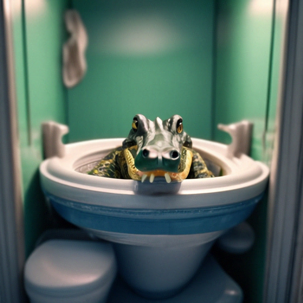 "You're not pooping today Alligator peeks out of the toilet bowl ...