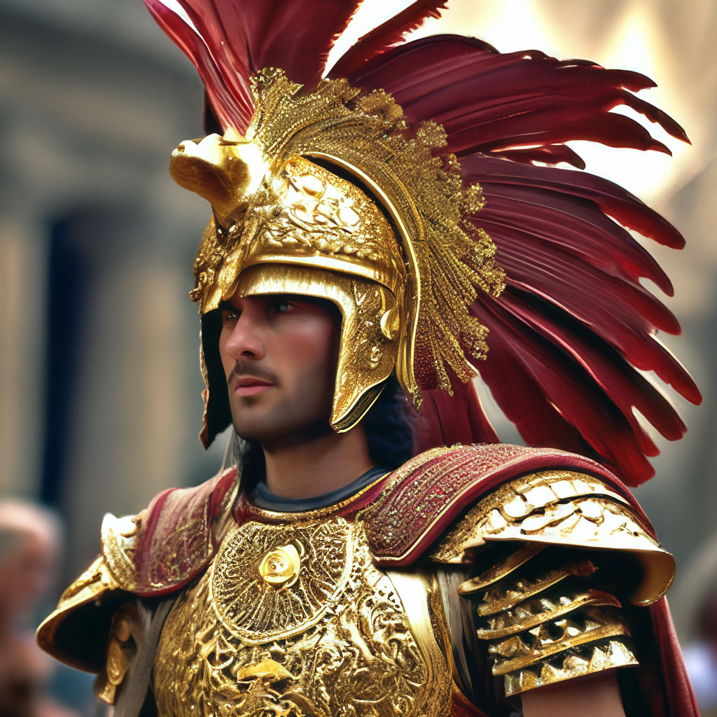 "A beautiful Roman warrior in the distance,regular facial features, a ...