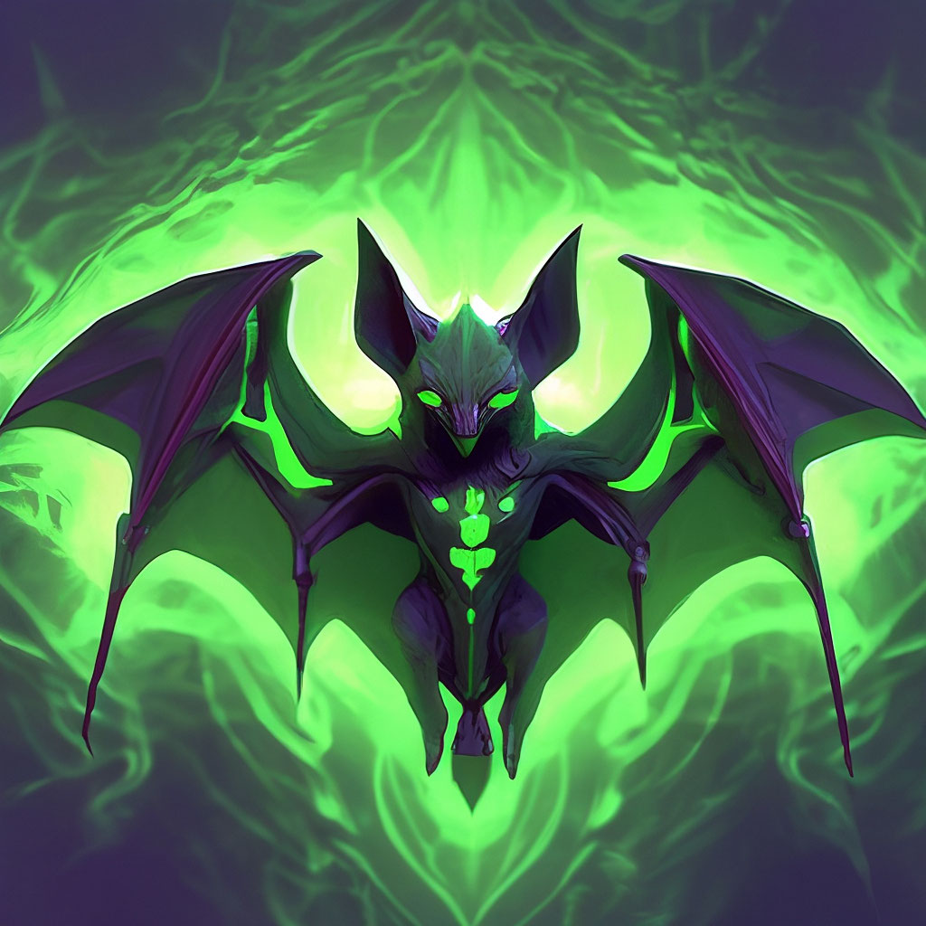 "Sheol light green glow Bat-Bloodsucker" — image created in Shedevrum