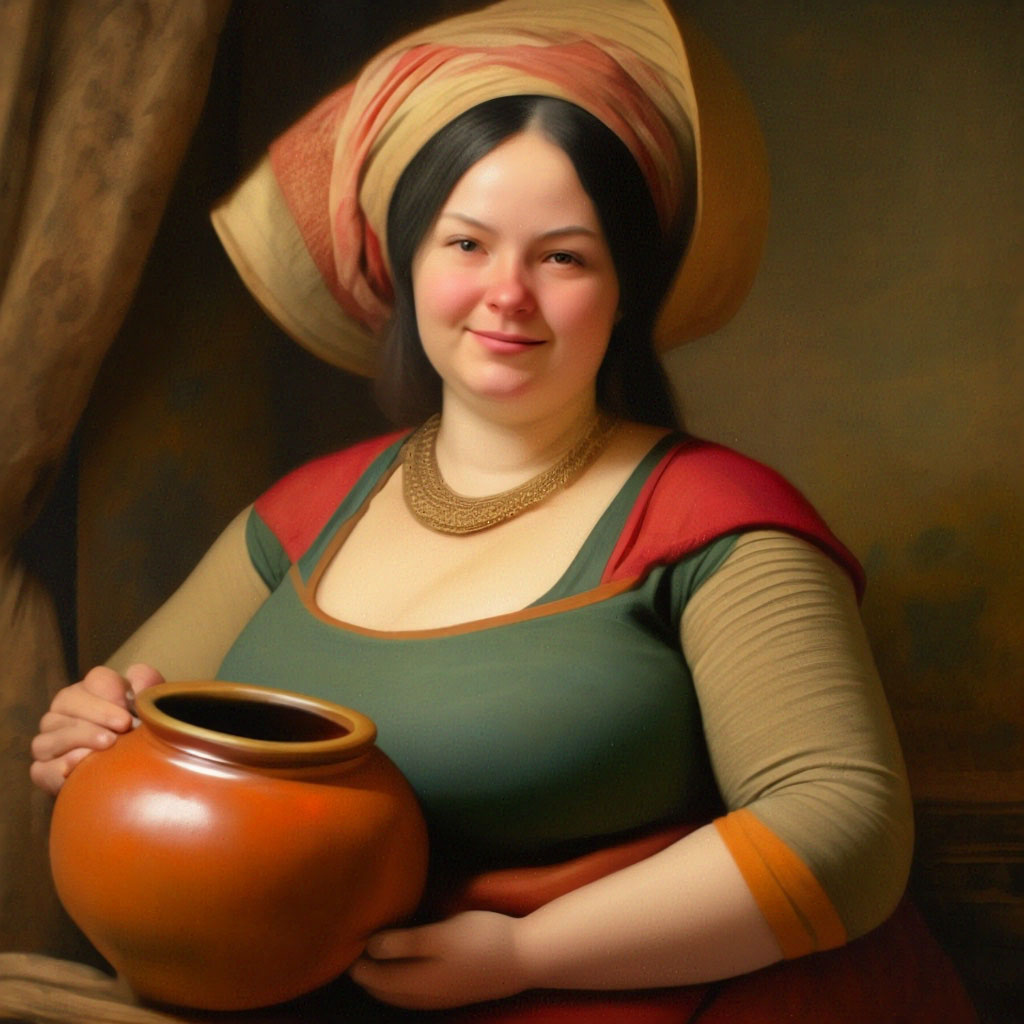 "A pot-bellied woman" — image created in Shedevrum