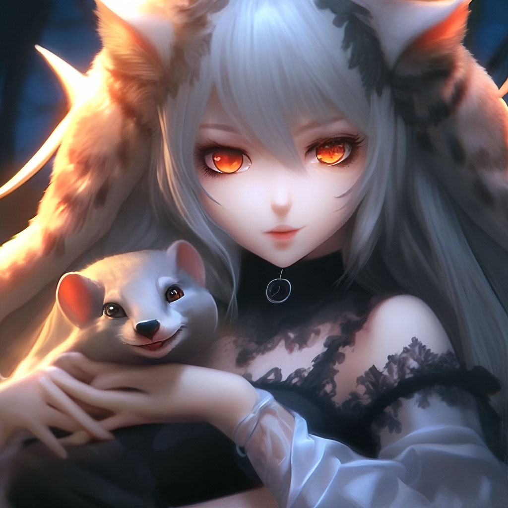 "Mongoose girl anime vampire, crazy, horror anime, big transparent eyes ...