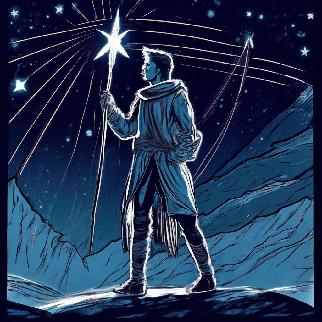 ". Wanderer with a staff, guiding star, antiquity, outline, interesting ...