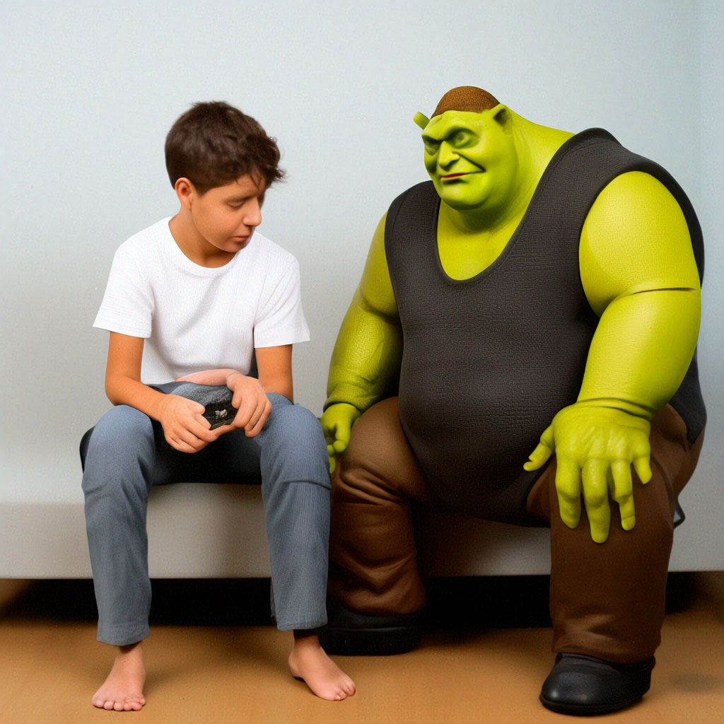 «Карликовый шрек нюхает босые …» — картинка создана в Шедевруме