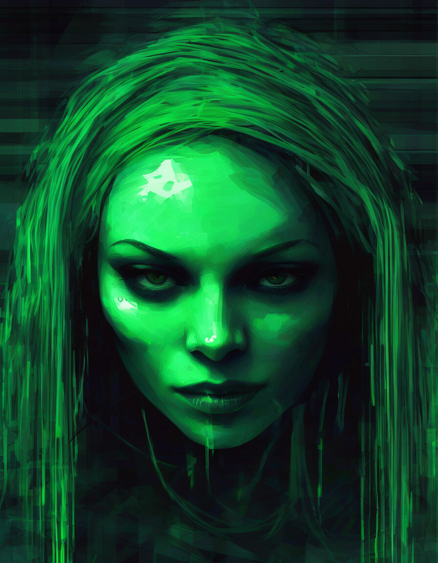 "Greenish coolness glitch hipinose possessed, Smirk, hanger fang, hjuma," — image created in ...