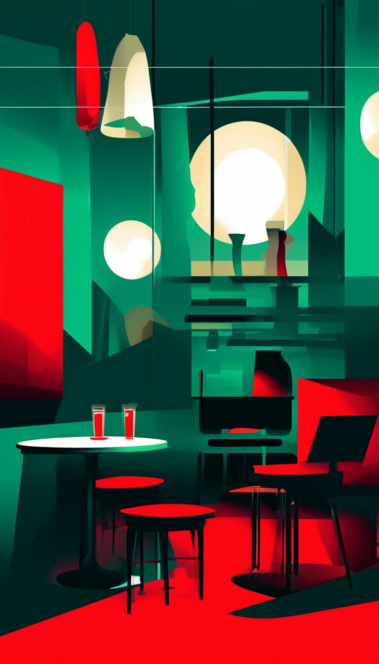 "Jazz club, atmosphere, flat, green, red, jazz cafe atmosphere, murky ...