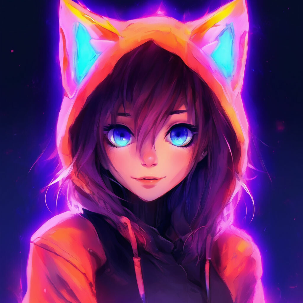 "Cute lynx neon anime ava." — image created in Shedevrum